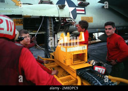 A Fighter Squadron 21 (VF-21) F-14A Tomcat aircraft flies over the ...