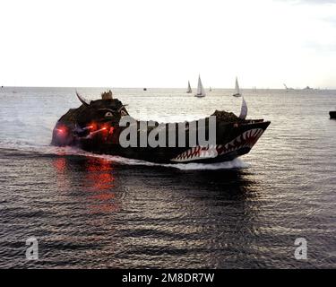 Ondatra-class mechanized landing craft operates near shore during a ...