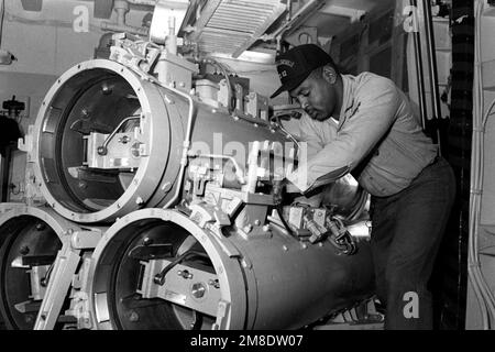 One of the Mark 32 triple torpedo launchers aboard the nuclear-powered ...