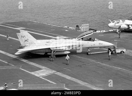 A Fighter Squadron 213 (VF-213) F-14A Tomcat aircraft is launched from ...