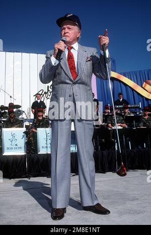 Bob Hope performing for troops during an USO tour circa 1944 File ...