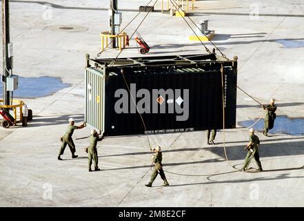 A container unloaded from the Military Sealift Command-chartered ...