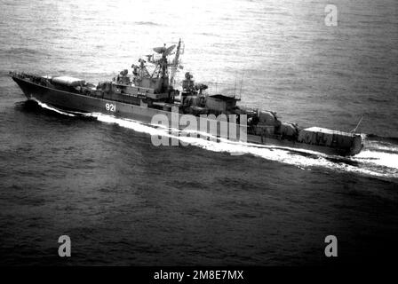 A port quarter view of the Soviet Krivak II class guided missile ...