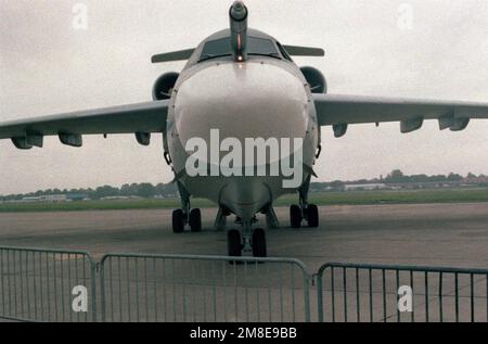 A front view of a Soviet A-40 Albatross amphibian aircraft on display ...