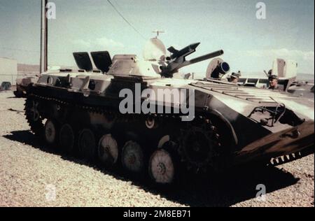 A right front view of a Soviet BMP-2 armored personnel carrier armed ...