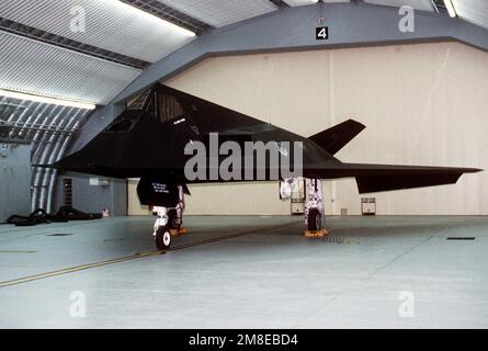 An F-117A aircraft from the 37th Tactical Fighter Wing (37th TFW) sits ...
