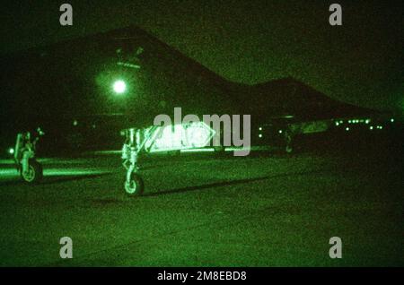 Two 37th Tactical Fighter Wing (37th TFW) F-117A aircraft sit inside a ...