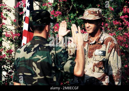 COL. Carl Loveland reenlists SGT. Todd Johnson, Headquarters Squadron ...