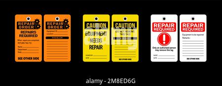 Equipment inspection tag vector illustrations. Hoist, ladder and ...