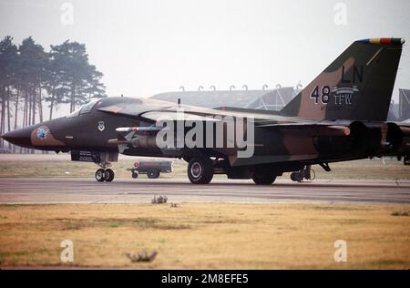 A GBU-15 modular glide bomb mounted on the wing pylon of a 3rd Tactical ...