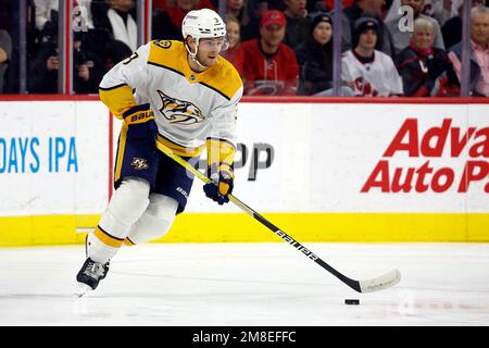 Nashville Predators' Jeremy Lauzon (3) skates away from Carolina ...
