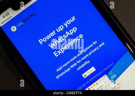 Vancouver, CANADA - Dec 9 2022 : WA Web Plus website seen in an iPhone ...