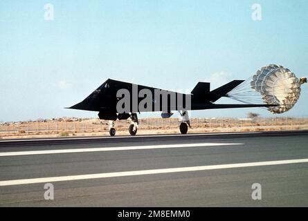 A 37th Tactical Fighter Wing F-117 Stealth Fighter aircraft stands on a ...