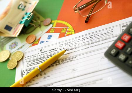 KYIV, UKRAINE - MAY 4, 2022 Portugal tax form Mod 21 RFI Double ...