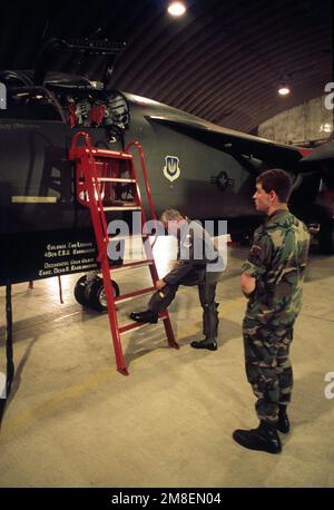 COL. Tom Lennon, 48th Tactical Fighter Wing commanding officer, checks ...