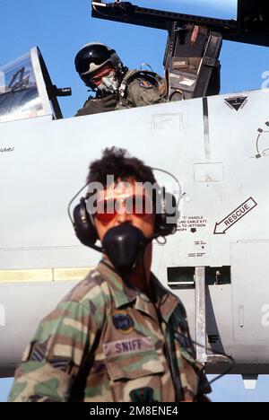 COL. Rick N. Parsons, commander, 33rd Tactical Fighter Wing, checks his ...