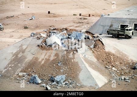 A view of a munitions bunker at Al-Salman Air Base destroyed by Allied ...