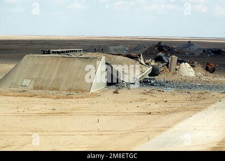 A view of a munitions bunker at Al-Salman Air Base destroyed by Allied ...