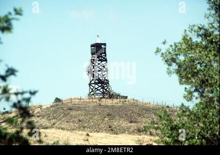 A view of one of the guard towers aboard the naval station. The towers ...