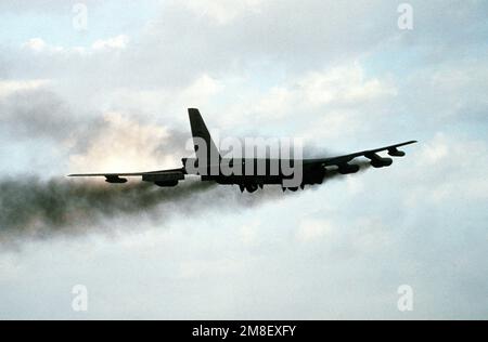 A B-52G Stratofortress bomber aircraft takes off from its deployed ...