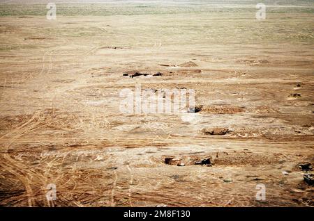 An aerial view of a section of Iraqi field fortifications abandoned ...