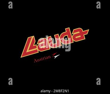Lauda Air, rotated logo, black background B Stock Photo - Alamy