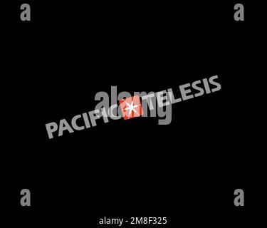 Pacific Telesis, rotated logo, black background B Stock Photo - Alamy
