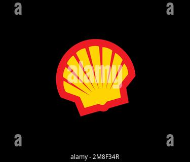 Royal Dutch Shell, rotated logo, black background B Stock Photo - Alamy