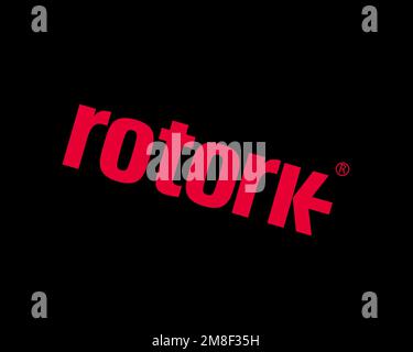 Rotork, rotated logo, black background Stock Photo - Alamy