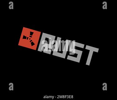Rust video game, rotated logo, white background Stock Photo - Alamy