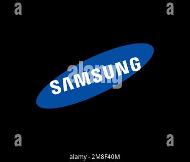 Samsung India Software Centre, rotated logo, black background B Stock ...