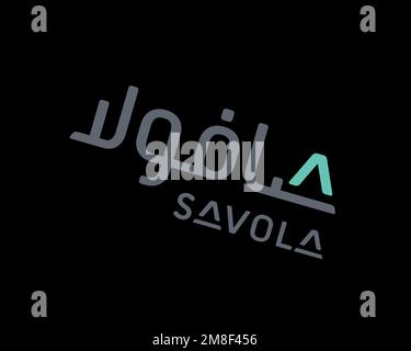 Savola Group, rotated logo, black background Stock Photo - Alamy