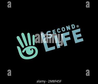 Second Life, rotated logo, black background B Stock Photo - Alamy