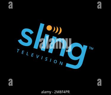 Sling TV, rotated logo, black background Stock Photo - Alamy