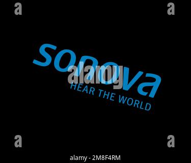 Sonova, rotated logo, black background Stock Photo - Alamy