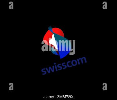Swisscom, rotated logo, black background B Stock Photo - Alamy