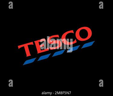 Tesco. com, rotated logo, black background B Stock Photo - Alamy