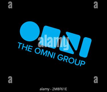 The Omni Group, rotated logo, black background Stock Photo - Alamy