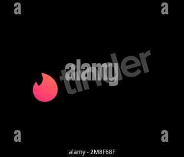 Tinder app, rotated logo, black background B Stock Photo - Alamy