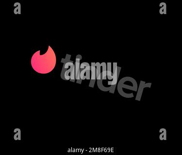 Tinder app, rotated logo, black background Stock Photo - Alamy