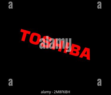Toshiba Tecra, rotated logo, black background Stock Photo - Alamy