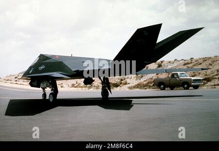 A 37th Tactical Fighter Wing F-117 stealth fighter aircraft lands ...
