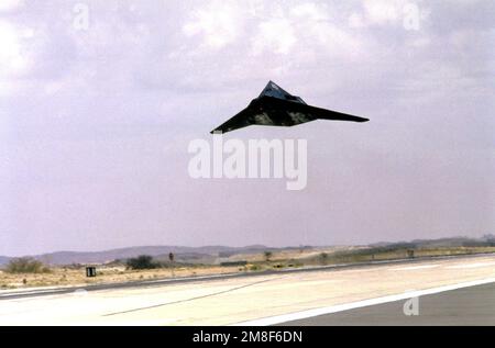 An F-117A stealth fighter aircraft of the 37th Tactical Fighter Wing on ...