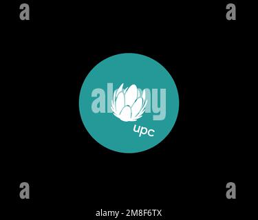 UPC Romania, rotated logo, black background Stock Photo - Alamy