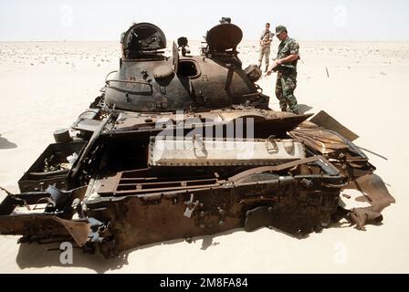 An Iraqi T-62 main battle tank destroyed near Ali Al Salem Air Base ...