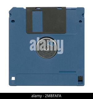Blue floppy disk with blank label isolated on white background ...