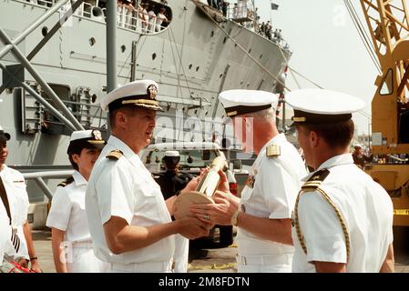 USS Jason (AR-8) at Naval Station Subic Bay, Philippines, with serveral ...