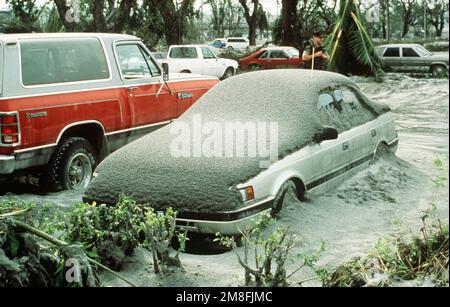 Ash covers the naval station following the eruption of Mount Pinatubo ...