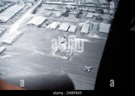 A view of an aircraft hangar that collapsed under the weight of the ...