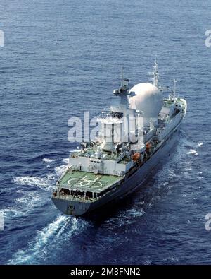 A starboard quarter view of the missile range instrumentation ship USNS ...